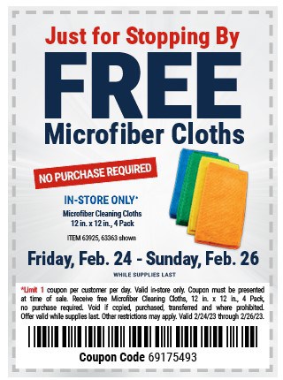 Free Microfiber Cleaning Cloths At Harbor Freight